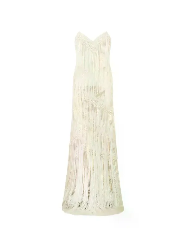 LoveShackFancy Delphi Fringe Lace Gown - Neutrals