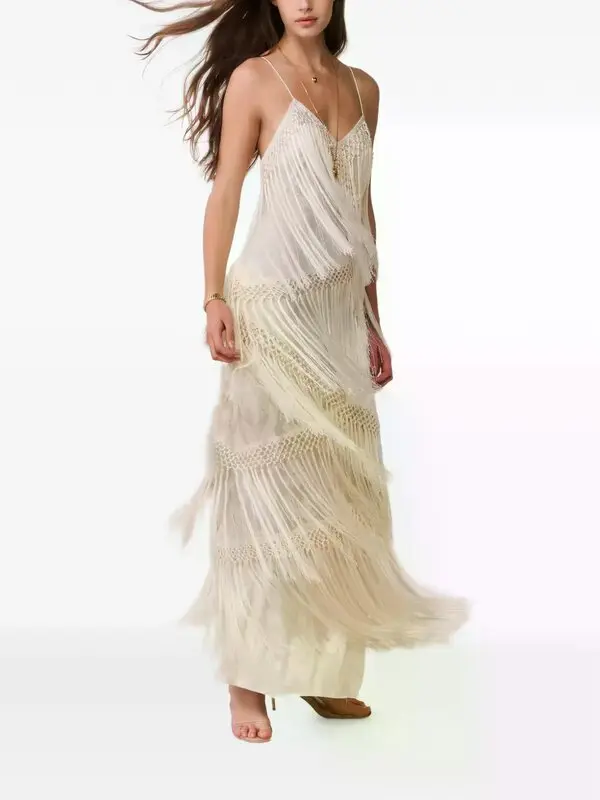 LoveShackFancy Delphi Fringe Lace Gown - Neutrals