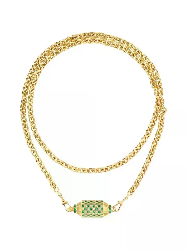 MARIE LICHTENBERG Check Emerald And Diamond Locket Necklace - Gold