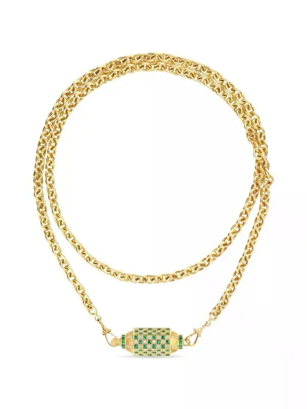 MARIE LICHTENBERG Check Emerald And Diamond Locket Necklace - Gold