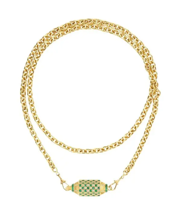 MARIE LICHTENBERG Check Emerald And Diamond Locket Necklace - Gold