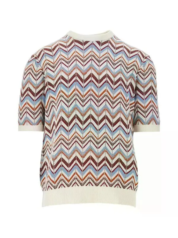 GALLIA Chevron Short-sleeve Jumper - Neutrals