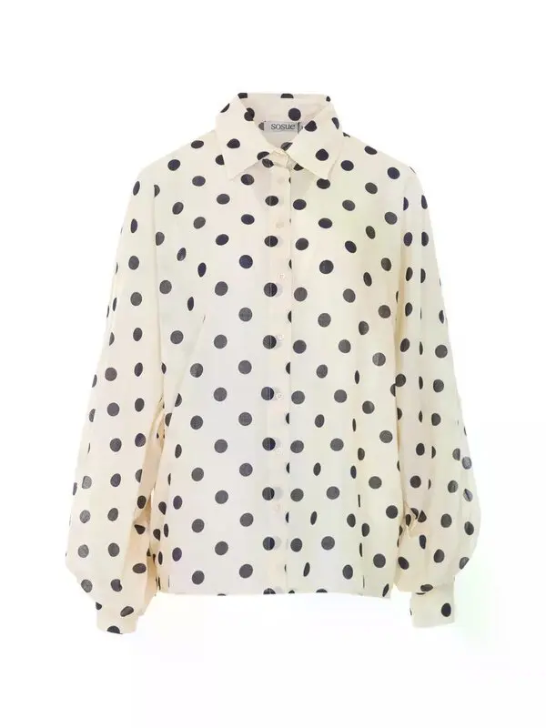 SOSUE Antonia Polka Dot Balloon Sleeve Shirt - Neutrals