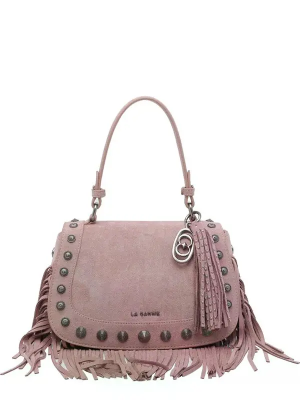 LA CARRIE Suede Shoulder Bag With Fringe Detailing - Pink