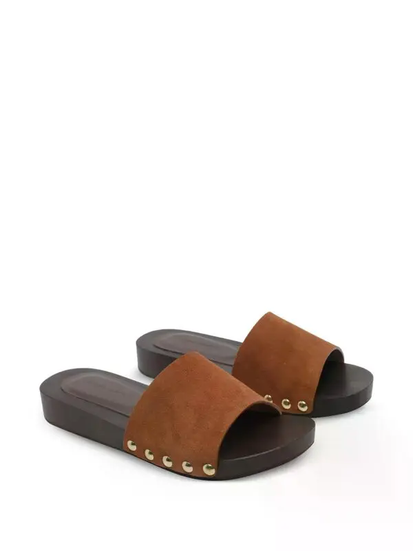 ANGEL ALARCON Round Toe Studded Suede Sandals - Brown