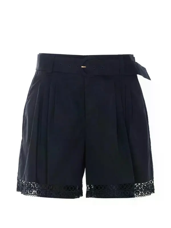 TWINSET Embroidered Belted Shorts - Blue