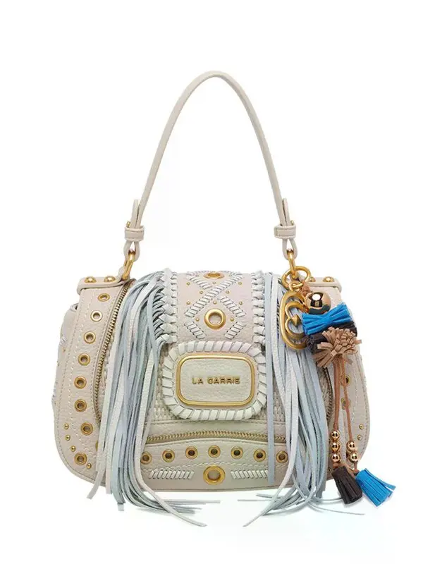 LA CARRIE Eyelets Fringed Tote Bag - White