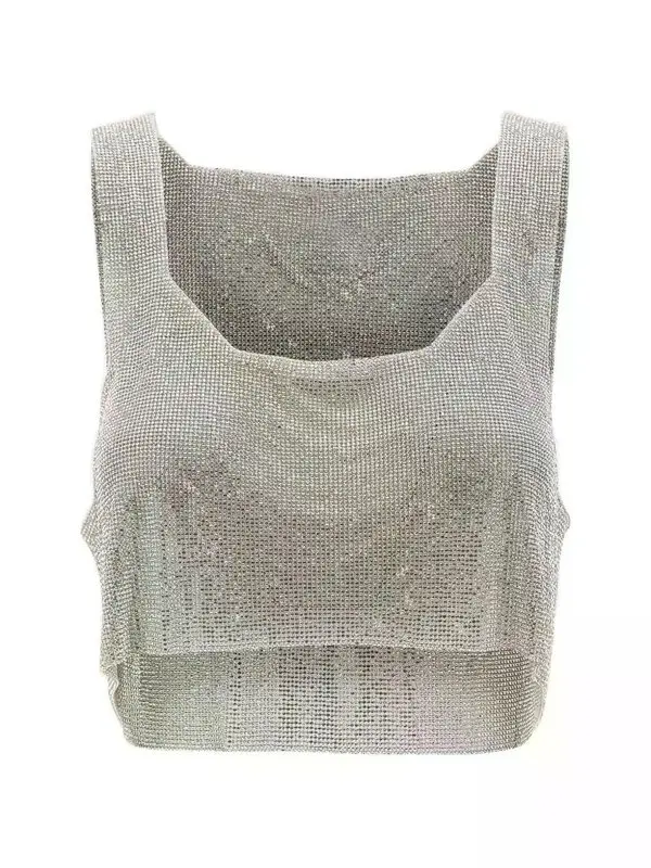 TWENTY FOURHAITCH New Atene Rhinestone Crop Tank Top - Silver