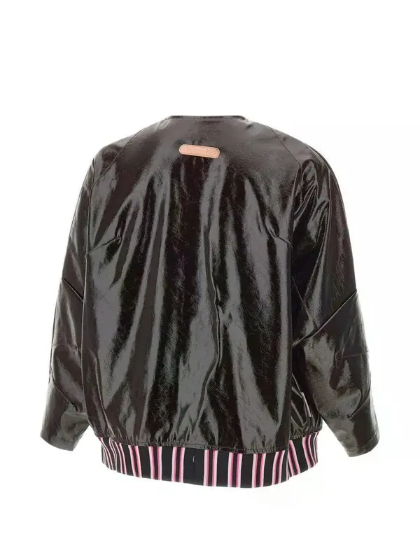 PDF Embroidered Logo Striped Jacket - Brown