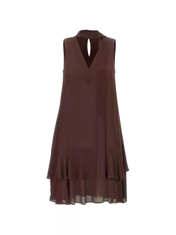 KAOS V-neck Ruffled Mini Dress - Brown