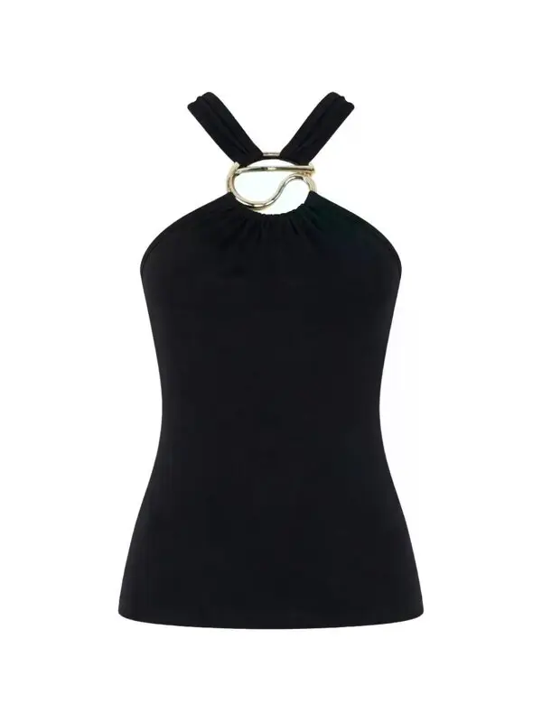 Coperni Halterneck Cotton Blouse With Metal Logo - Black