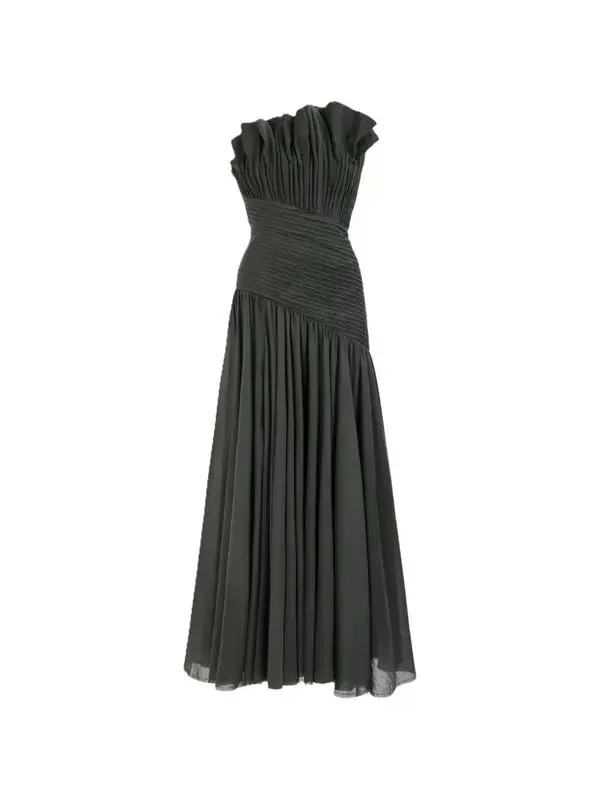 Aje Aquiline Strapless Fanned Gown - Grey