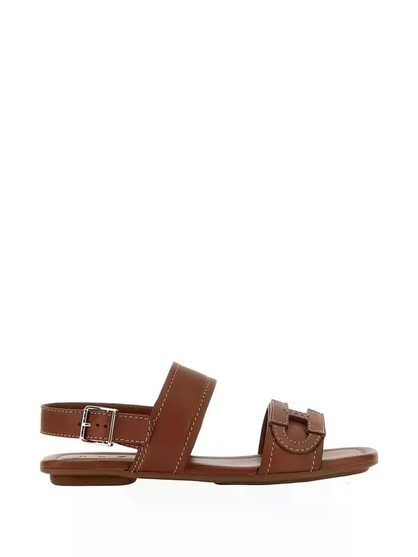 Hogan Leather Flat Sandals - Brown