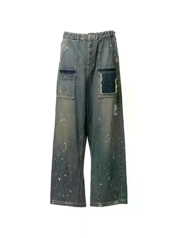 Mihara Yasuhiro Stripe Patchwork Jeans - Blue