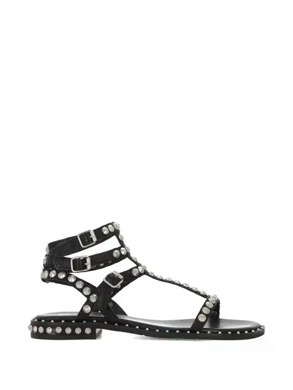 Ash Play Buckle Studded Leather Sandals - Black