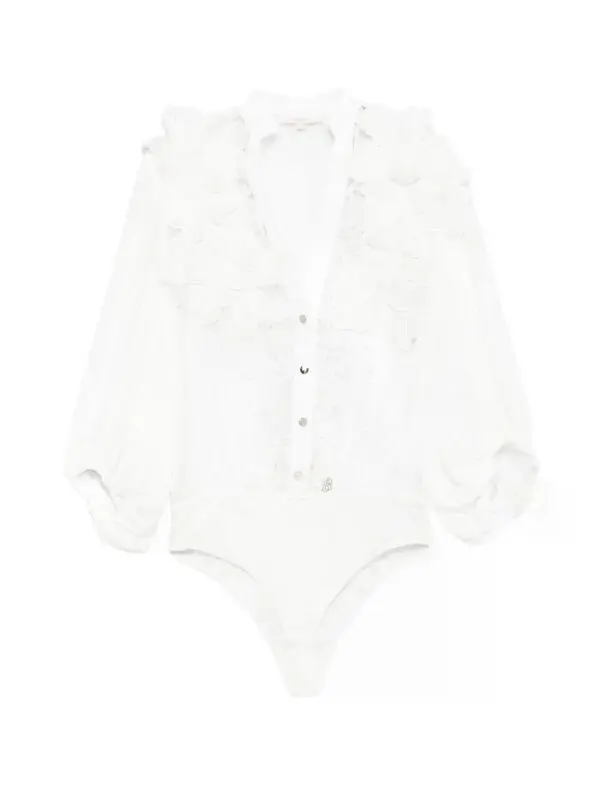 BABYLONE PARIS Floral-appliqué Lace-trim Bodysuit - White