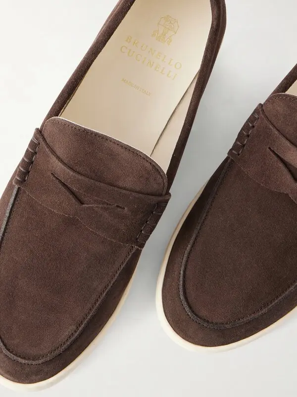 Brunello Cucinelli Suede Penny Loafers - Brown