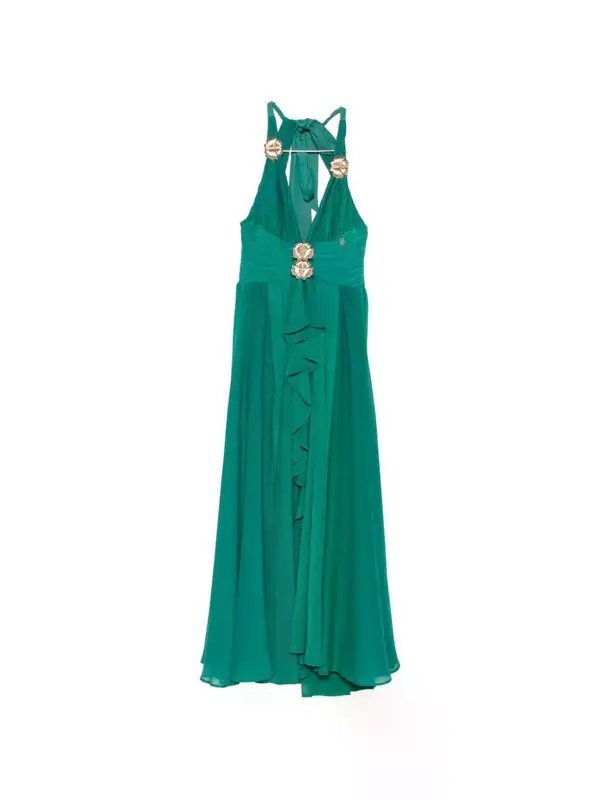 BABYLONE PARIS Flower-embellished Ruffled Maxi Dress - Green