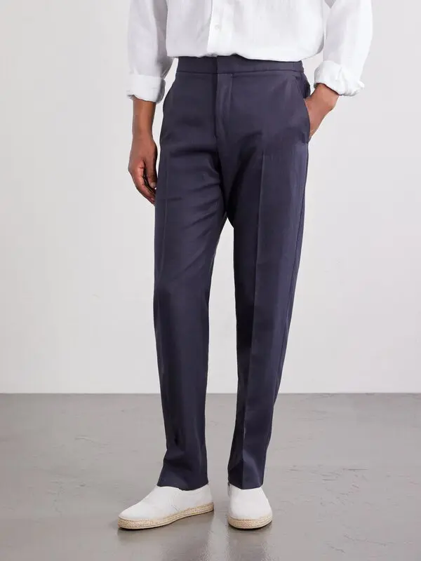 Zegna Straight-leg Linen-twill Trousers - Blue