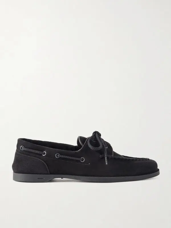 John Lobb Foil Suede Boat Shoes - Black