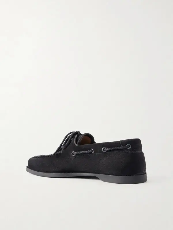 John Lobb Foil Suede Boat Shoes - Black