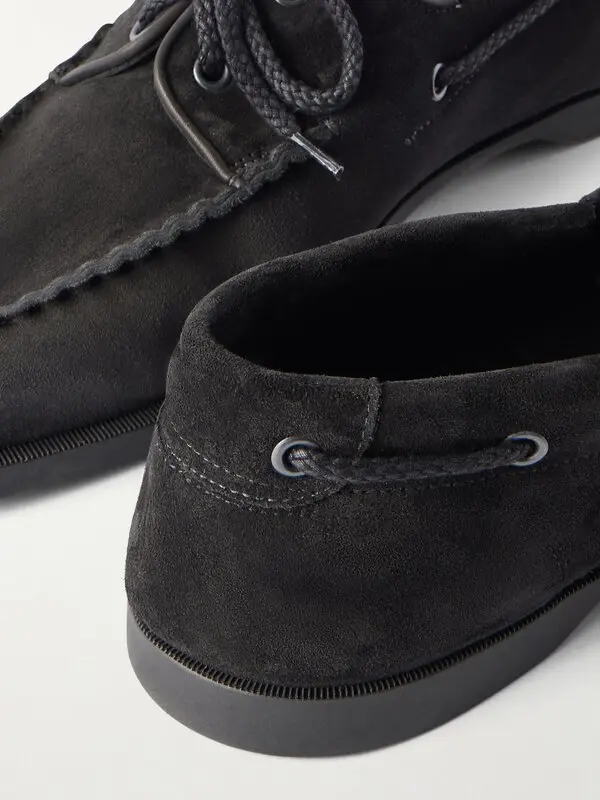John Lobb Foil Suede Boat Shoes - Black