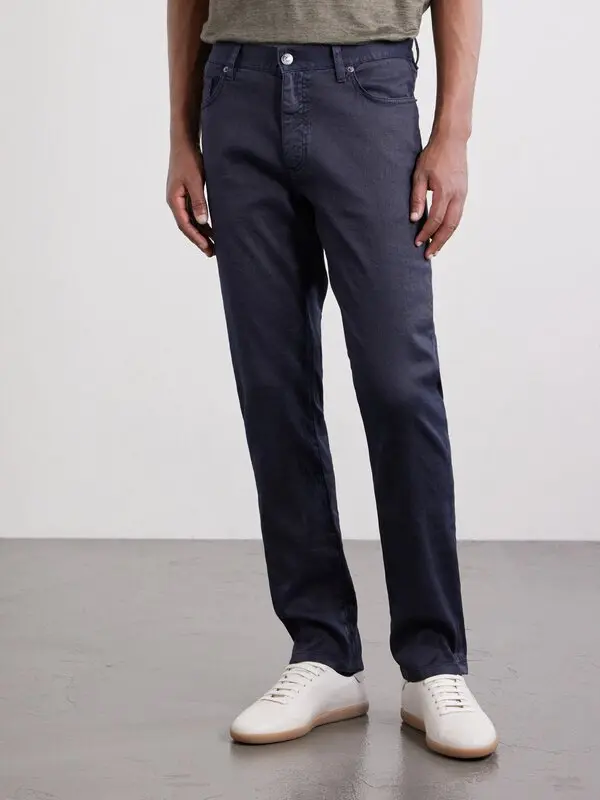 Zegna Straight-leg Linen And Cotton-blend Jeans - Blue