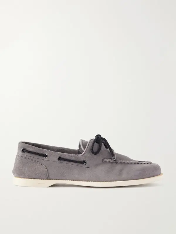 John Lobb Foil Suede Boat Shoes - Gray