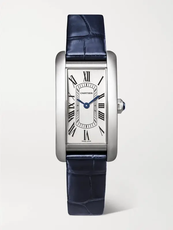 CARTIER Tank Américaine 35.4mm Small Stainless Steel And Alligator Watch - Silver