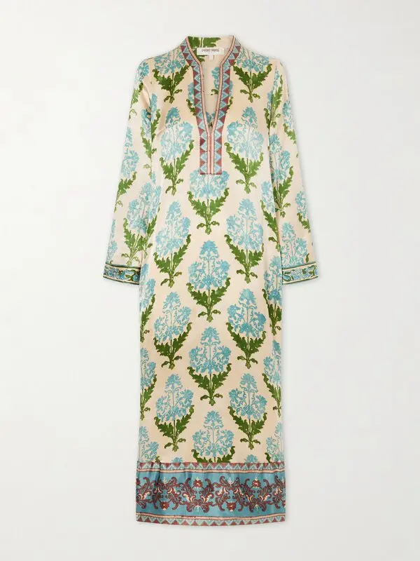EMPORIO SIRENUSE Jenna Printed Silk-voile Kaftan - Green