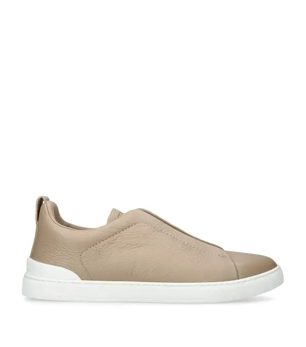 Zegna Leather Triple Stitch Sneakers - Ivory