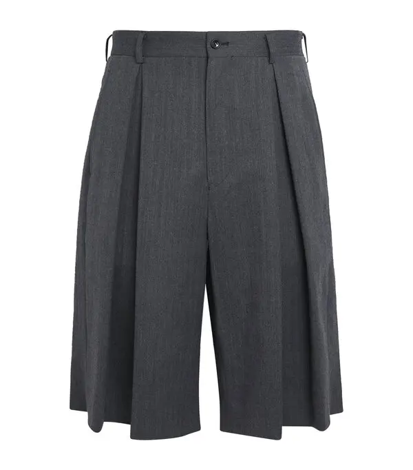Comme Des Garçons Wool-blend Pleated Tailored Shorts - Grey