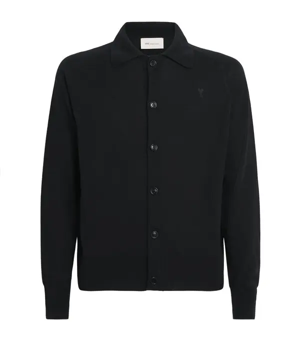 Ami Wool Collared Cardigan - Black