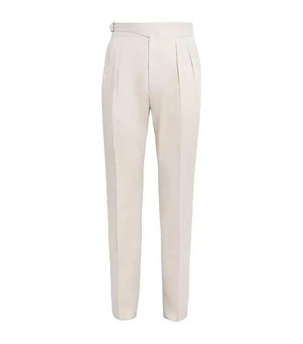 Ralph Lauren Purple Label Silk Trench Cloth Pleated Trousers - Ivory