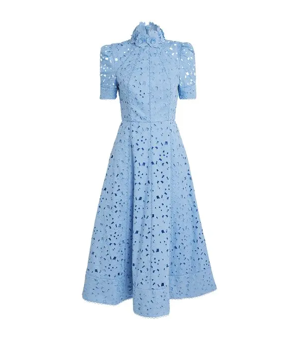 Rebecca Vallance Cotton Embroidered Kitsu Midi Dress - Blue