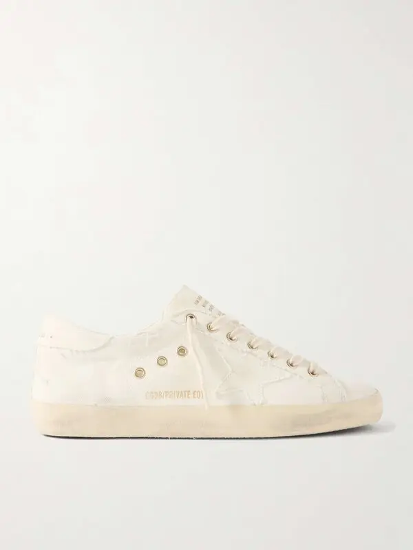 GOLDEN GOOSE Super-star Distressed Canvas Sneakers - Cream