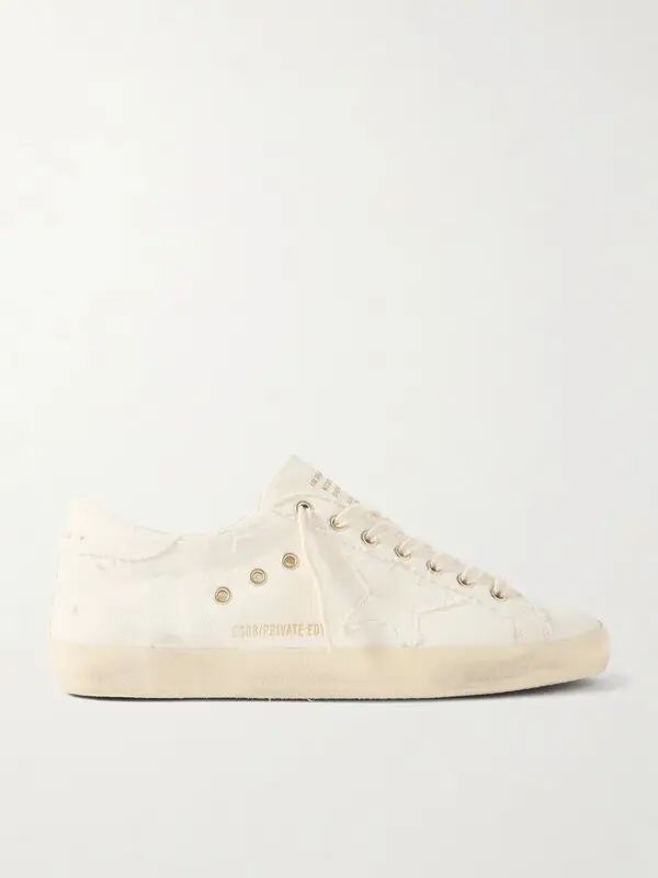 GOLDEN GOOSE Super-star Distressed Canvas Sneakers - Neutrals