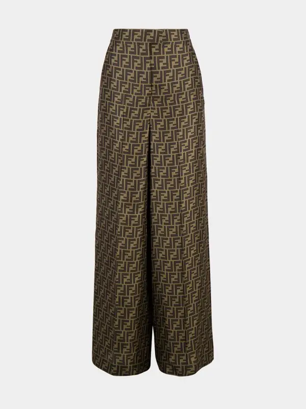 Fendi Ff Twill Wide-leg Trousers - Brown