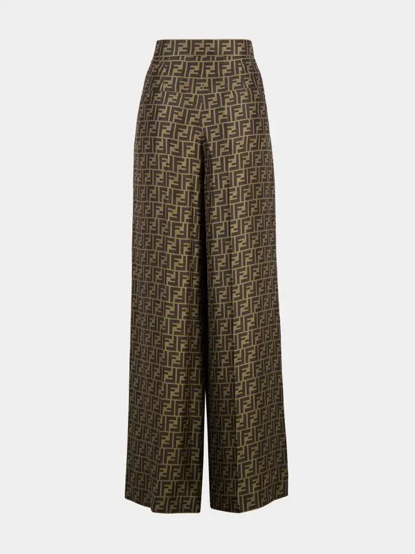 Fendi Ff Twill Wide-leg Trousers - Brown