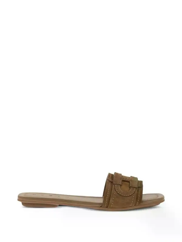 Hogan H685 Suede Flat Mules - Brown