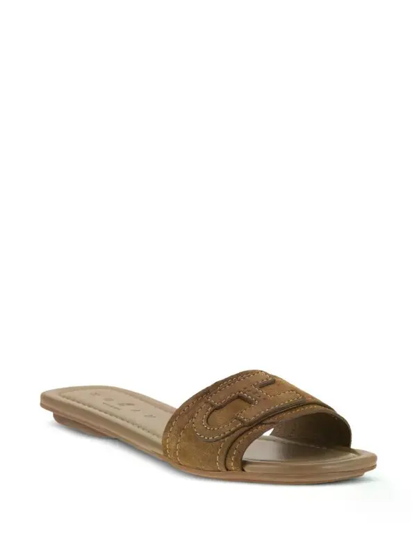 Hogan H685 Suede Flat Mules - Brown