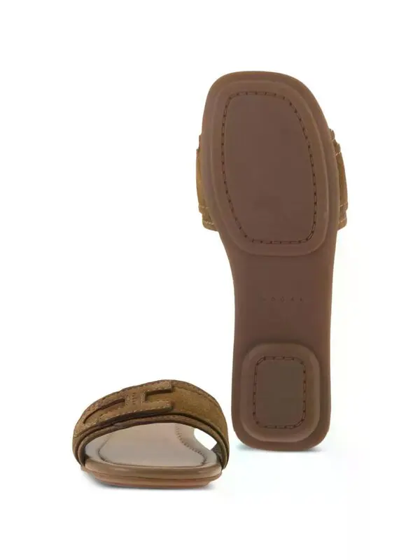 Hogan H685 Suede Flat Mules - Brown