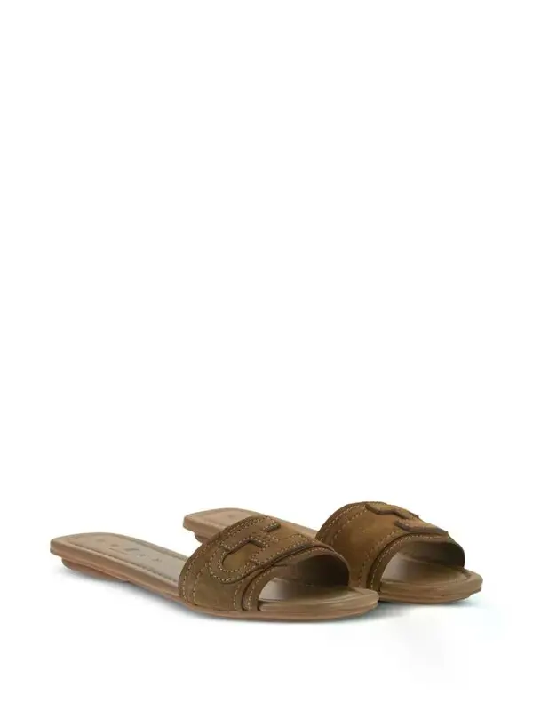 Hogan H685 Suede Flat Mules - Brown