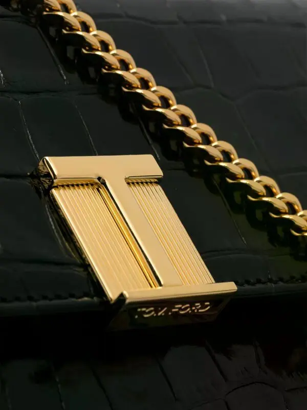 TOM FORD Croc-embossed Leather Shoulder Bag - Black