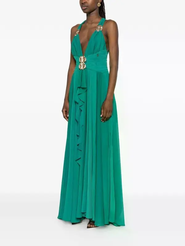 BABYLONE PARIS Flower-embellished Ruffled Maxi Dress