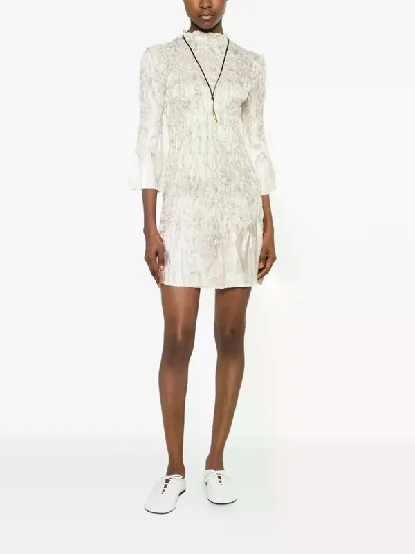 GONGDID DESIGN Pleated Bell-sleeve Mini Dress