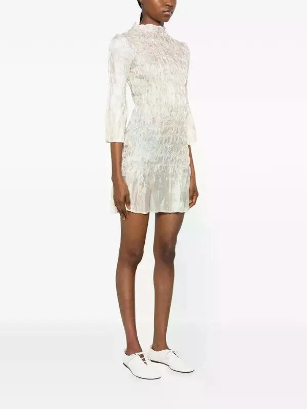 GONGDID DESIGN Pleated Bell-sleeve Mini Dress