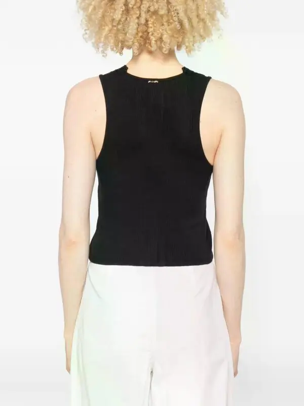 TWINSET Lace-trimmed Ribbed Cotton V-neck Tank Top - Black