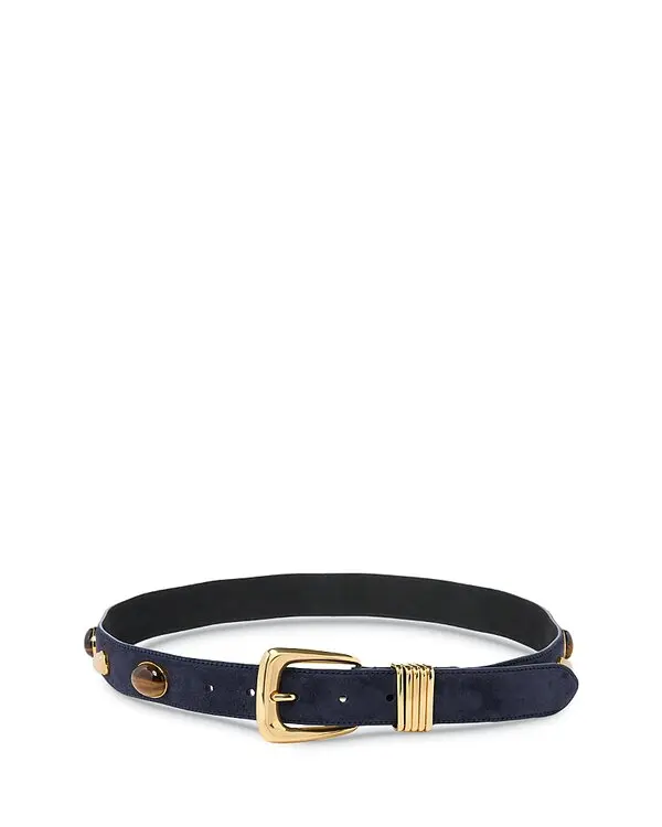 Veronica Beard Arch Stone Embellished Leather Belt - Navy