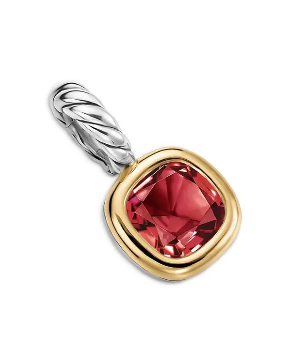 David Yurman Mini Cushion Cut Amulet In Sterling Silver With 14k Yellow Gold And Rhodolite Garnet, 7.6mm - Red/gold/silver